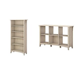 bush furniture salinas 5 shelf bookcase in antique white & salinas 6 cube organizer in antique white