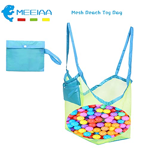 Meejaa Mesh Beach Bag, Classic Mesh Beach Toy Tote Bag, Foldable Large Children's Toy Storage Bag, Used for Storage of Toys, Shells, Clothes and Towels When Playing on The Beach