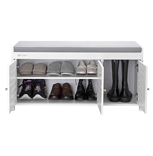 BALANBO Shoe Storage Bench Shoe Cabinet Bamboo Shoe Rack Cushion Seat Soft for Comfort Style Perfect for Entryway First Impression（White）