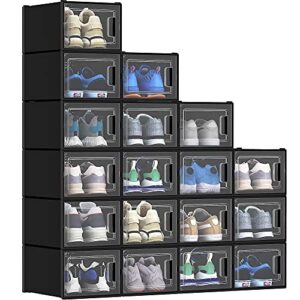 yitahome shoe storage box, 18 pcs medium size shoe storage organizers stackable shoe storage box rack containers drawers - black