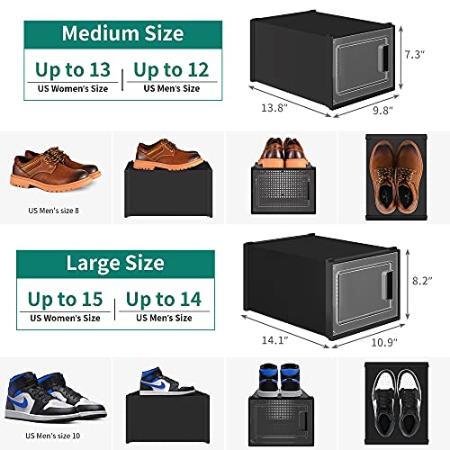 YITAHOME Shoe Storage Box, 18 PCS Medium Size Shoe Storage Organizers Stackable Shoe Storage Box Rack Containers Drawers - Black