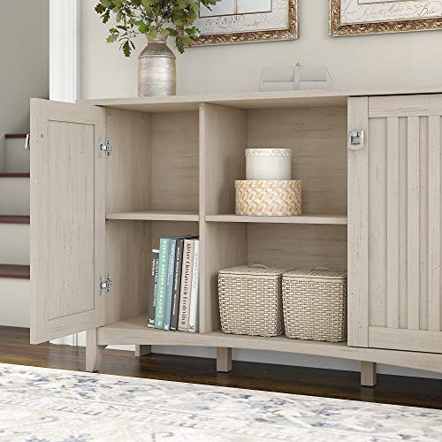 Bush Furniture Salinas 5 Shelf Bookcase in Antique White & Salinas Accent Storage Cabinet with Doors in Antique White