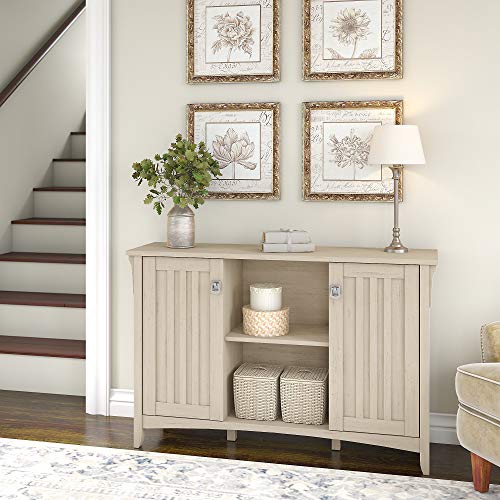 Bush Furniture Salinas 5 Shelf Bookcase in Antique White & Salinas Accent Storage Cabinet with Doors in Antique White