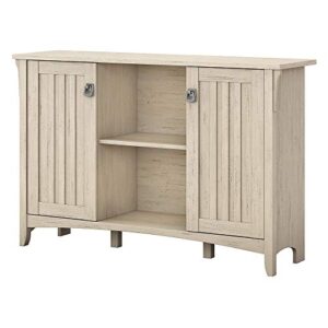 Bush Furniture Salinas 5 Shelf Bookcase in Antique White & Salinas Accent Storage Cabinet with Doors in Antique White