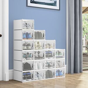 yitahome xl shoe storage box, 18 pcs shoe storage organizers stackable shoe storage box rack containers drawers - white (x-large size-fit for all size shoes)