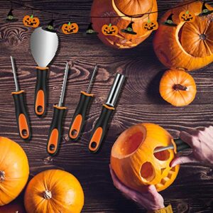 Halloween Pumpkin Carving Kit, Premium Stainless Steel Halloween DIY Decoration Stencils, 2 LED Candles, 13PCS Professional Pumpkin Cutting Supplies Tools with Heavy Duty Knife for Kids & Adults