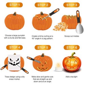 Halloween Pumpkin Carving Kit, Premium Stainless Steel Halloween DIY Decoration Stencils, 2 LED Candles, 13PCS Professional Pumpkin Cutting Supplies Tools with Heavy Duty Knife for Kids & Adults