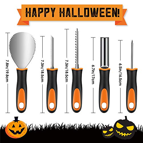 Halloween Pumpkin Carving Kit, Premium Stainless Steel Halloween DIY Decoration Stencils, 2 LED Candles, 13PCS Professional Pumpkin Cutting Supplies Tools with Heavy Duty Knife for Kids & Adults