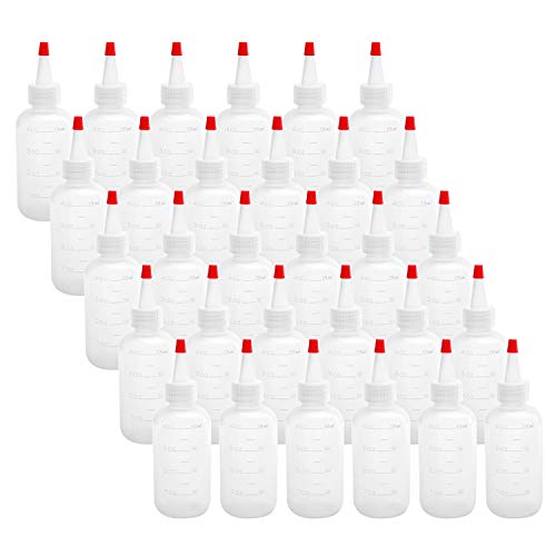 Hedume 30 Pack 4-Ounce Plastic Squeeze Bottles with Red Tip Cap and Measurement - BPA-Free, Latex-Free, Food-Grade - Good for Crafts, Art, Glue, Sauces, Ketchup, BBQ