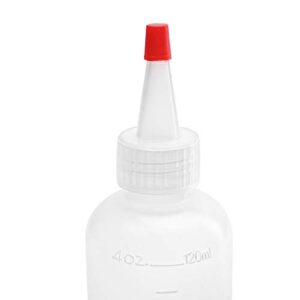 Hedume 30 Pack 4-Ounce Plastic Squeeze Bottles with Red Tip Cap and Measurement - BPA-Free, Latex-Free, Food-Grade - Good for Crafts, Art, Glue, Sauces, Ketchup, BBQ