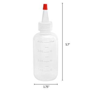 Hedume 30 Pack 4-Ounce Plastic Squeeze Bottles with Red Tip Cap and Measurement - BPA-Free, Latex-Free, Food-Grade - Good for Crafts, Art, Glue, Sauces, Ketchup, BBQ