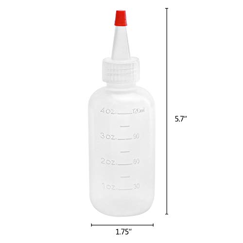 Hedume 30 Pack 4-Ounce Plastic Squeeze Bottles with Red Tip Cap and Measurement - BPA-Free, Latex-Free, Food-Grade - Good for Crafts, Art, Glue, Sauces, Ketchup, BBQ