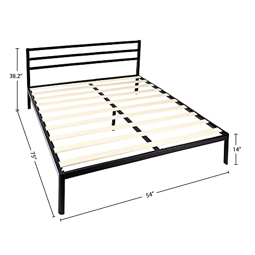 Amazon Basics Modern Metal Platform Bed Frame with Headboard - 14 Inch Leg Height, Full Size, Black