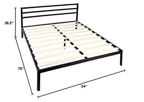 Amazon Basics Modern Metal Platform Bed Frame with Headboard - 14 Inch Leg Height, Full Size, Black