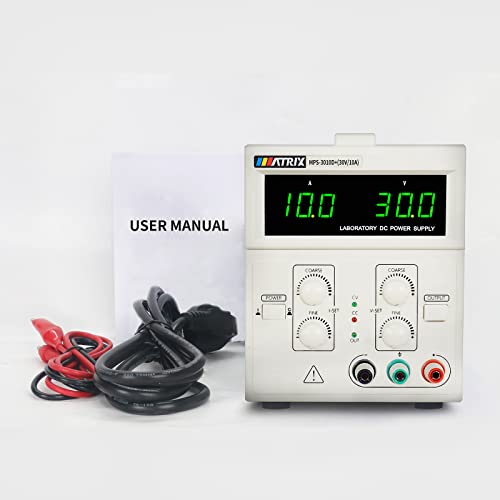 Variable Linear DC Power Supply 30V 10A Adjustable Switching Regulated Low Ripple Bench Linear Power Supply with Alligator Leads, voltage/current pre-setting, output off function MATRIX MPS-3010D+