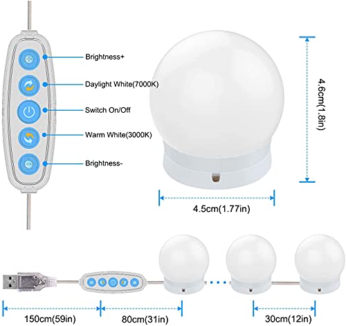 sylvwin Vanity Mirror Lights,Hollywood Style Mirror Lights Kit Dimmable LED Bulbs,Vanity Makeup Light for Dressing Mirror(USB Cable,Not Include Mirror) (10 Bulbs)