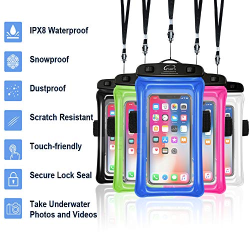 PSHYX Universal 100 Feet Waterproof Phone Pouch Floating Case with Arm Band for iPhone 13 12 11 Pro Max XS XR X 8 7 6S Plus Samsung Google LG Phone up to 7 Inch (Pack of 2) (Pink+Green)