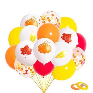 whaline 80pcs fall balloon set autumn leave maple leave pumpkin pattern balloons red orange yellow confetti balloon with yellow orange ribbon for fall autumn party thanksgiving birthday wedding decor