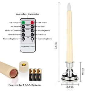 Amagic 9Pcs Christmas Window Candles with Timer, Flameless Taper Candles with Silver Bases, Battery Operated Window Candles, Flickering Flame Warm White, Remote Control, Ivory, Christmas Decorations