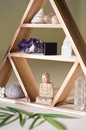 Triangle Shelf for Crystals and Healing Stones Display Floating Shelf, Large 19" Rustic Wood Wall Shelf or Tabletop Home Decor for Bedroom, Bathroom, Living Room, Office, Altar