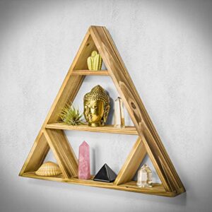 Triangle Shelf for Crystals and Healing Stones Display Floating Shelf, Large 19" Rustic Wood Wall Shelf or Tabletop Home Decor for Bedroom, Bathroom, Living Room, Office, Altar