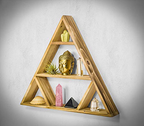 Triangle Shelf for Crystals and Healing Stones Display Floating Shelf, Large 19" Rustic Wood Wall Shelf or Tabletop Home Decor for Bedroom, Bathroom, Living Room, Office, Altar