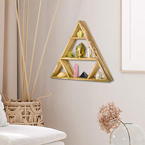 Triangle Shelf for Crystals and Healing Stones Display Floating Shelf, Large 19" Rustic Wood Wall Shelf or Tabletop Home Decor for Bedroom, Bathroom, Living Room, Office, Altar