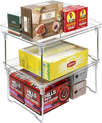 Sorbus Stackable Shelves for Cabinets & Countertop - Storage Shelf Organizer Stand Racks- Foldable Shelves for Undersink, Kitchen Cabinets, Pantry, Countertops, Clear Plastic/Metal