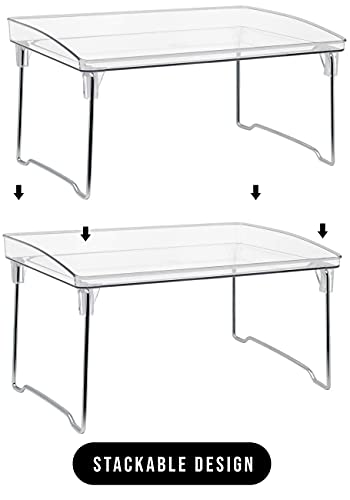 Sorbus Stackable Shelves for Cabinets & Countertop - Storage Shelf Organizer Stand Racks- Foldable Shelves for Undersink, Kitchen Cabinets, Pantry, Countertops, Clear Plastic/Metal