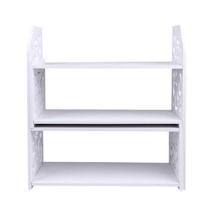 exceart white display shelf desktop bookshelf organizer wooden desk storage shelf rack adjustable tabletop display corner countertop bookcase shelves for office kitchen white adjustable shelving