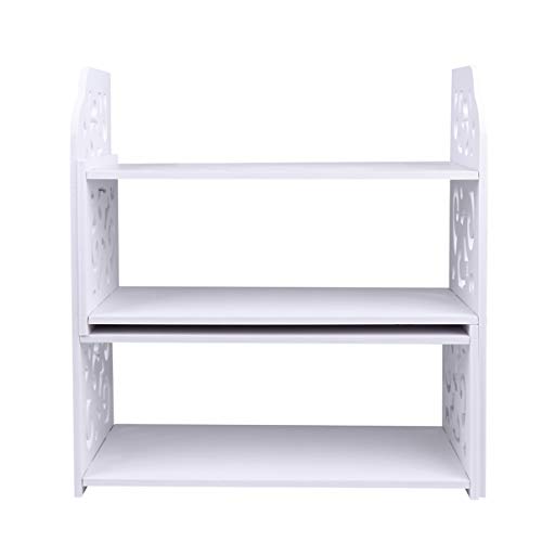 EXCEART White Display Shelf Desktop Bookshelf Organizer Wooden Desk Storage Shelf Rack Adjustable Tabletop Display Corner Countertop Bookcase Shelves for Office Kitchen White Adjustable Shelving