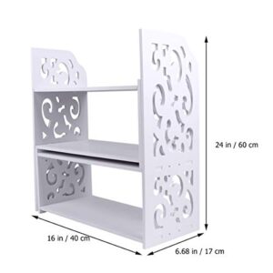 EXCEART White Display Shelf Desktop Bookshelf Organizer Wooden Desk Storage Shelf Rack Adjustable Tabletop Display Corner Countertop Bookcase Shelves for Office Kitchen White Adjustable Shelving