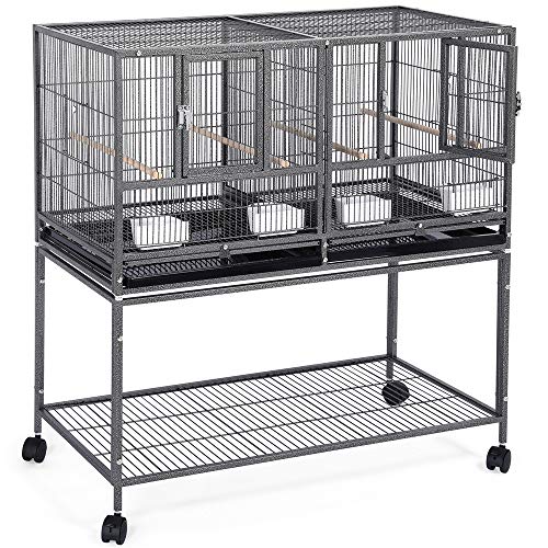 Topeakmart 2 Pack Divided Breeder Parakeet Canary Lovebird Finch Budgie Bird Cages W/Rolling Stand