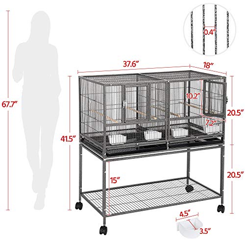 Topeakmart 2 Pack Divided Breeder Parakeet Canary Lovebird Finch Budgie Bird Cages W/Rolling Stand