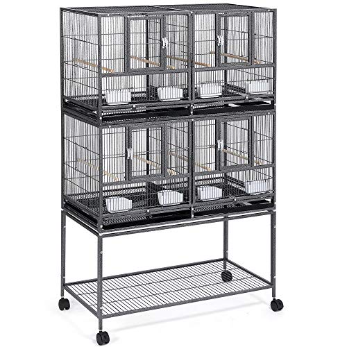 Topeakmart 2 Pack Divided Breeder Parakeet Canary Lovebird Finch Budgie Bird Cages W/Rolling Stand