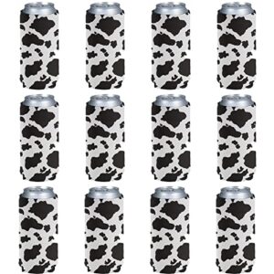 fusurire black and white cow print slim beer can sleeves neoprene can cooler covers insulator sleeve holders fit for tall slim drink cans bottles 12 pieces