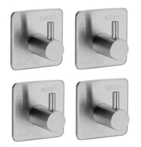 super strong self adhesive hooks heavy duty wall mount hooks door hooks waterproof stainless steel bathroom and bedroom hooks for hanging bags, key, coat, hat, towel robe hook rack tube hook - 4 packs