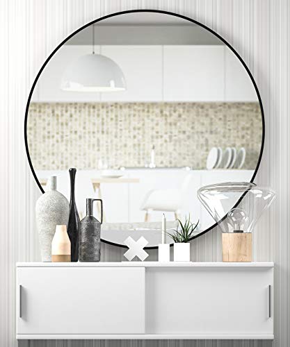 USHOWER Black Round Mirror 30 Inch Bathroom Vanity Circle Mirror - Elegant Wall Mirror with Metal Frame for Living Room, Entryways