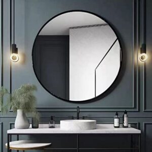 USHOWER Black Round Mirror 30 Inch Bathroom Vanity Circle Mirror - Elegant Wall Mirror with Metal Frame for Living Room, Entryways