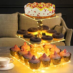 Weddingwish Pastry Stand 3 Tier Acrylic Cupcake Display Stand Cake Stand Dessert Stand Cupcake Holder Pastry Serving Platter Candy Bar Party Décor Wedding Birthday Holidays，Christmas（Yellow Light）…