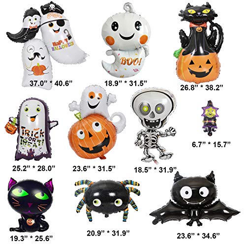 19 Pcs Halloween Foil Balloons Aluminum Mylar Helium Balloons Black Cat Ghost Spider Pumpkin Bat Zombie Skeleton Owl Balloon for Birthday Carnival Festival Holiday Party Decorations Supplies Favors