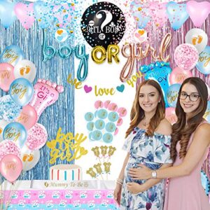 NAIWOXI Gender Reveal Party Supplies - Gender Reveal Decorations, Boy or Girl Foil Balloons, Tablecloth, Photo Props, Toppers, Sash, Banner, Foil Curtains, Team Stickers, Ideas for Baby Shower 117 PCS