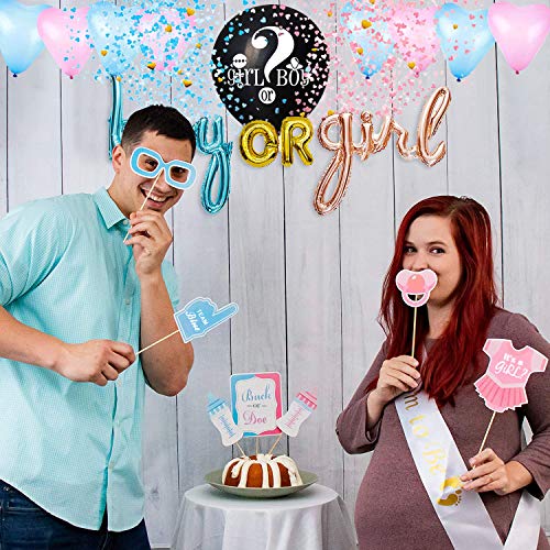 NAIWOXI Gender Reveal Party Supplies - Gender Reveal Decorations, Boy or Girl Foil Balloons, Tablecloth, Photo Props, Toppers, Sash, Banner, Foil Curtains, Team Stickers, Ideas for Baby Shower 117 PCS