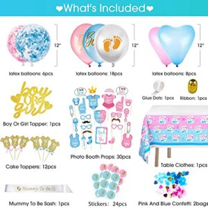 NAIWOXI Gender Reveal Party Supplies - Gender Reveal Decorations, Boy or Girl Foil Balloons, Tablecloth, Photo Props, Toppers, Sash, Banner, Foil Curtains, Team Stickers, Ideas for Baby Shower 117 PCS