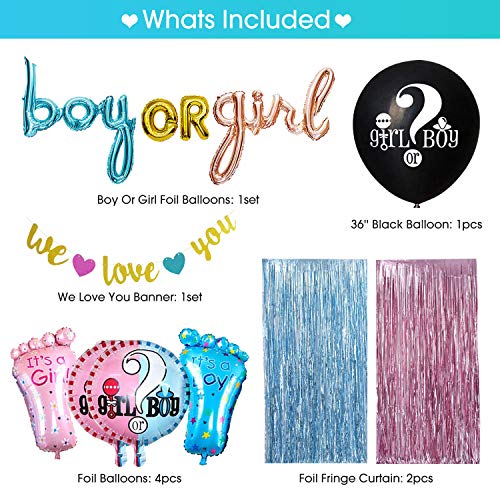 NAIWOXI Gender Reveal Party Supplies - Gender Reveal Decorations, Boy or Girl Foil Balloons, Tablecloth, Photo Props, Toppers, Sash, Banner, Foil Curtains, Team Stickers, Ideas for Baby Shower 117 PCS