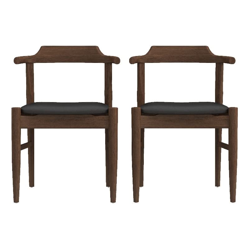 Pemberley Row Kathy Mid Century Dining Chairs with Upholstered Leather Seat Backrest Modern Kitchen Chairs Wooden Legs for for Kitchen, Dining Room, in Black (Set of 2)