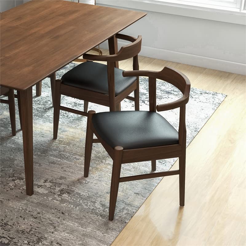 Pemberley Row Kathy Mid Century Dining Chairs with Upholstered Leather Seat Backrest Modern Kitchen Chairs Wooden Legs for for Kitchen, Dining Room, in Black (Set of 2)