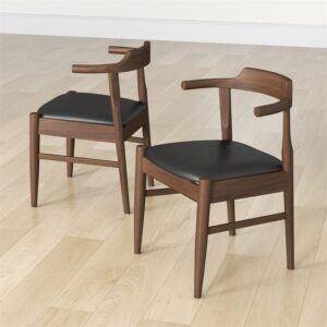 Pemberley Row Kathy Mid Century Dining Chairs with Upholstered Leather Seat Backrest Modern Kitchen Chairs Wooden Legs for for Kitchen, Dining Room, in Black (Set of 2)