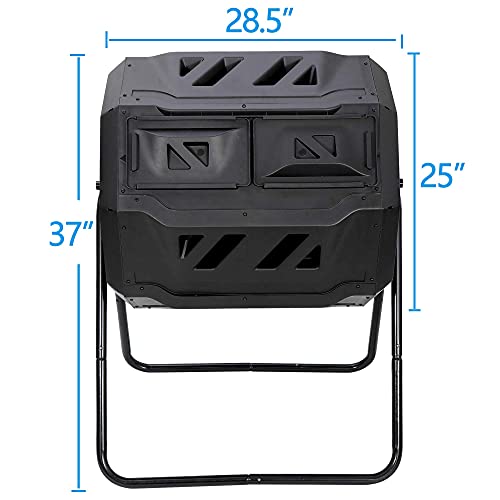 Large Composting Tumbler 43 Gallon Capacity Composter Dual Chamber BPA Free Compost Bin Outdoor Rotating Garden Yard Waste Bins