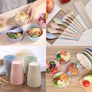 DeeCoo Wheat Straw Dinnerware Sets of 4 (24pcs), Unbreakable and Lightweight Serving Bowls, Cups, Plates, Chopsticks, Forks, Spoons Set, Microwave & Dishwasher Safe Dish Bowl for Kids or Picnics